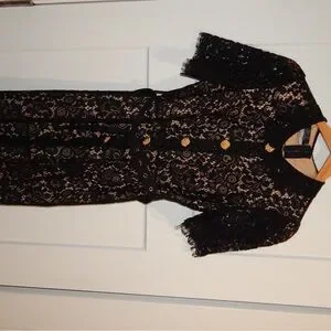 Dalia Macphee | Dresses | Dalia Macphee Black Lace Mini Dress With Gold ...